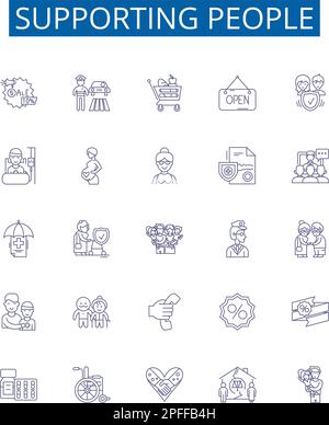 Supporting people line icons, signs, vector set, outline illustration ...