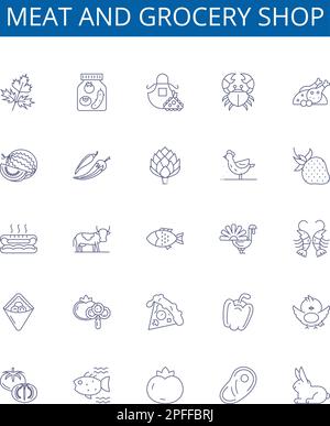 Deli shop line icons collection. Sandwiches, Bagels, Charcuterie, Meat ...