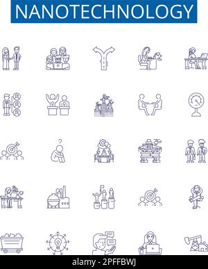 Nanotechnology line icons signs set. Design collection of Nano ...