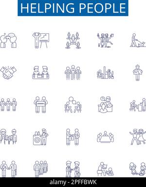 Helping people line icons, signs, vector set, outline illustration ...