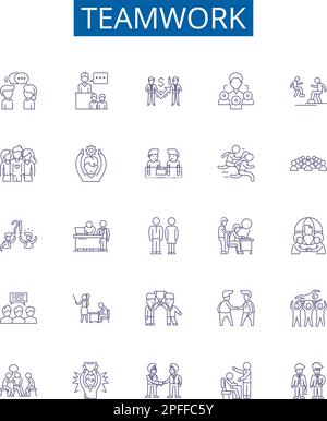 Synergy harmony line icons collection. Alignment, Teamwork, Unity ...