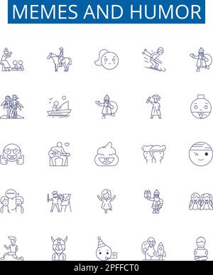 Memes and humor line icons signs set. Design collection of Memes, Humor ...