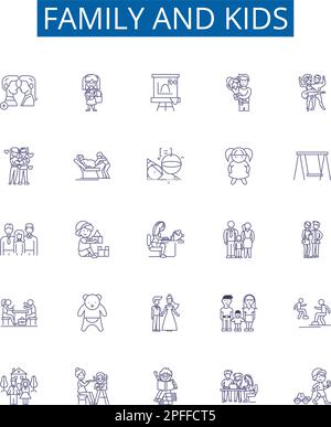 Family and kids line icons signs set. Design collection of Family, Kids, Parenting, Sibling ...