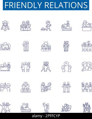 Friendly relations line icons signs set. Design collection of Amicable ...