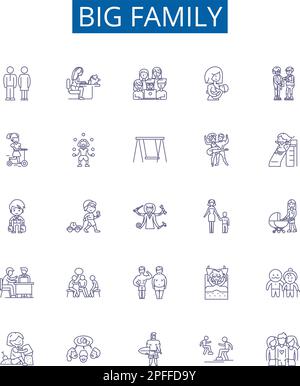Big family line icons signs set. Design collection of Large, Clan ...
