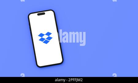 Dropbox Logo on Mobile Phone Screen on Blue Background with Copy Space ...