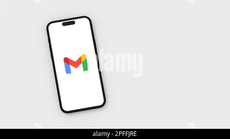 Gmail Logo on Mobile Phone Screen on Gray Background with Copy Space ...