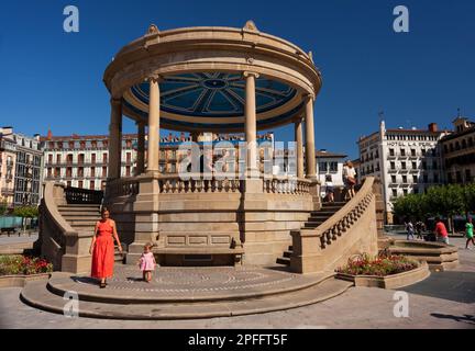 Pavilion monument at the castle Square in the old town of Pamplona ...