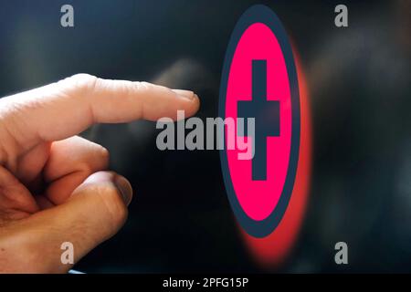 index finger pointing at health app, health insurance Stock Photo - Alamy