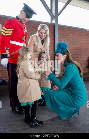 The Princess of Wales presents the traditional sprigs of shamrock to an ...