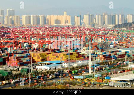QINGDAO, CHINA - MARCH 17, 2023 - A general view of the container ...