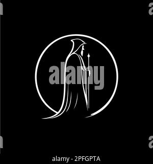 Sorcerer head silhouette tattoo, astronomer logo template. Fortune ...