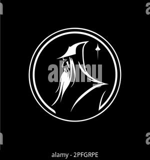 Sorcerer head silhouette tattoo, astronomer logo template. Fortune ...