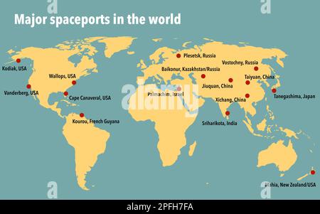 Map of the major spaceports in the world Stock Photo - Alamy