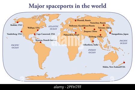 Map of the major spaceports in the world Stock Photo - Alamy