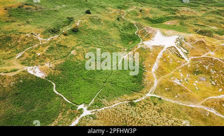 Picturesque sand hills of Ireland, top view. Sand dunes, vegetation ...
