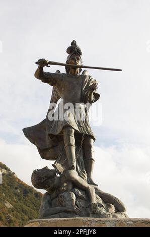 Pesche - Isernia - In the foreground the statue of San Michele and the ...