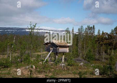 Sami store house at Majavatn in Grane community at the southern border ...