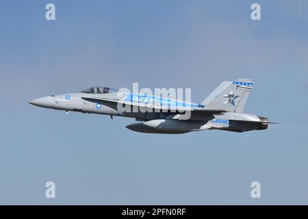 United States Marines F18 Hornet jet aircraft pilot seated in cockpit ...