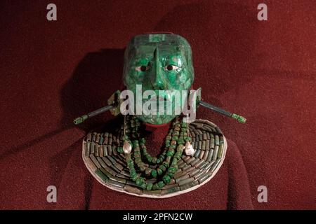 Mayan jade death face mask of king Pakal, Palenque, Mexico Stock Photo ...