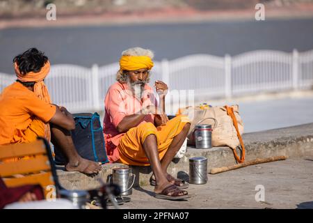 Holy Rishikesh, Portrait of unidentified old brahmin male walking near ...