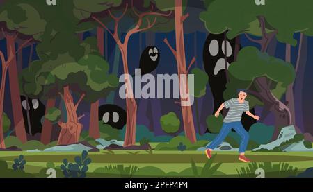 Afraid people running away. Scared mom and kid. Fleeing from threats ...