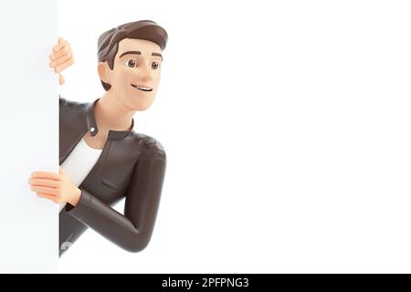 3d cartoon businessman peeking out from behind wall, illustration ...