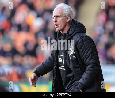 Mick McCarthy manager of Blackpool gives his team instructions during ...