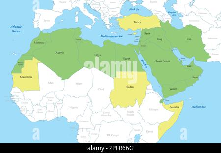 Mena Region Map Vector Illustration Stock Vector Image & Art - Alamy