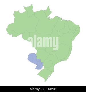 High quality political map of Brazil and Peru with borders of the ...
