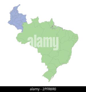 High quality political map of Brazil and Peru with borders of the ...