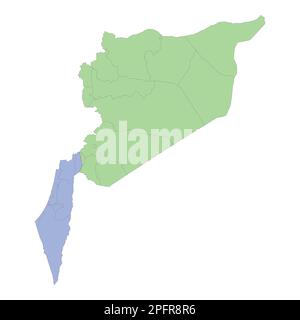 High quality political map of Israel and Palestine with borders of the ...