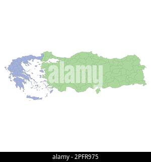 High quality political map of Turkey and Iran with borders of the regions or provinces. Vector ...