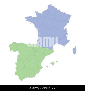 High quality political map of Spain and Portugal with borders of the ...