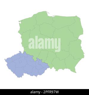 High quality political map of Poland and Ukraine with borders of the ...