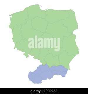 High quality political map of Poland and Ukraine with borders of the ...