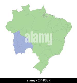 High quality political map of Brazil and Peru with borders of the ...