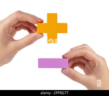 Plus and minus, positive vs negative concept. Decision making. High ...