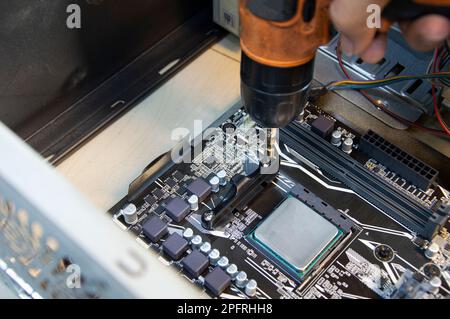 top view of computer motherboard, computer assembler Stock Photo - Alamy