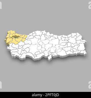 Marmara region location within Turkey 3d isometric map Stock Vector ...