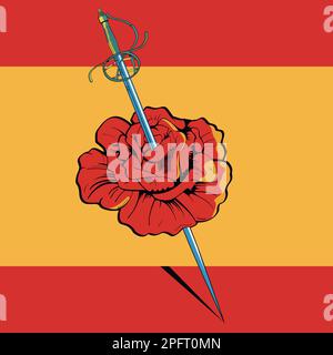 vector illustration of a rose crossed by a sword on the Spanish flag ...