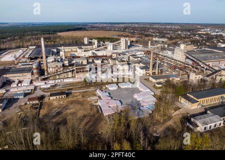aerial panoramic view of pipes as of an old abandoned factory Stock ...
