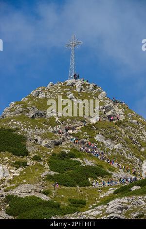 Mount Giewont with a cross at its summit, Tatra Mountains, Poland, an ...