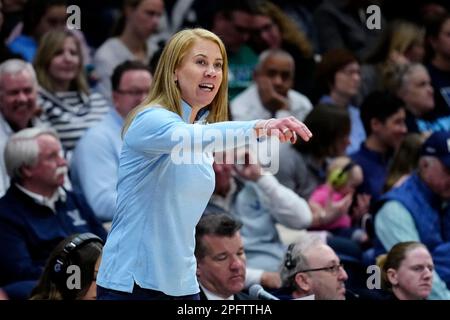Villanova head coach Denise Dillon looks on during the first half of a ...