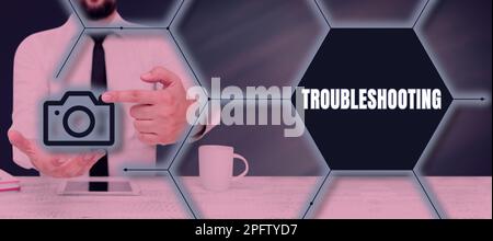 Conceptual display Troubleshooting. Word for an act of investigating or ...