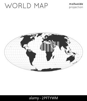 Vector world map. Mollweide projection interrupted into two equal-area ...