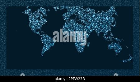 Abstract map of world network. Guyou hemisphere-in-a-square projection. World network map Stock ...