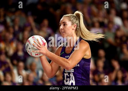 Mia Stower of the Firebirds in action during the Super Netball Round 1 ...