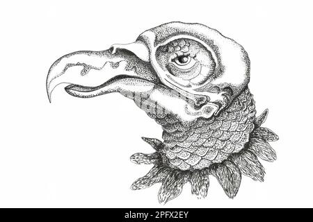 hand drawn illustration of a skull of fantasy bird of prey Stock Photo ...