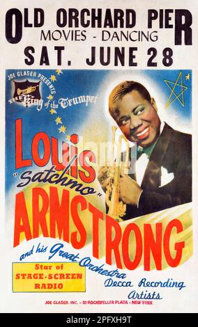 Louis Armstrong, Satchmo, 1941 vintage jazz concert poster - Parker ...